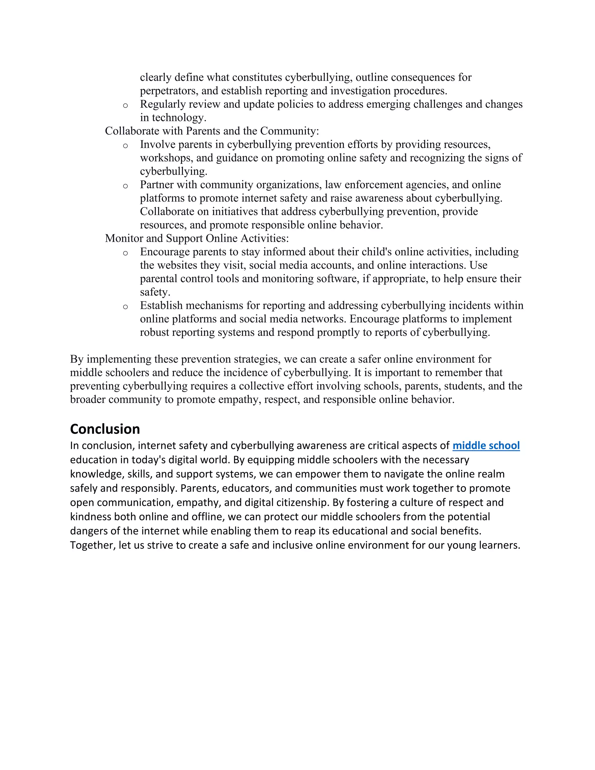 Internet Safety and Cyberbullying Awareness for Middle Schoolers. | PDF