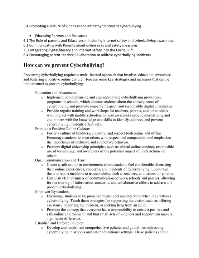 Internet Safety and Cyberbullying Awareness for Middle Schoolers. | PDF