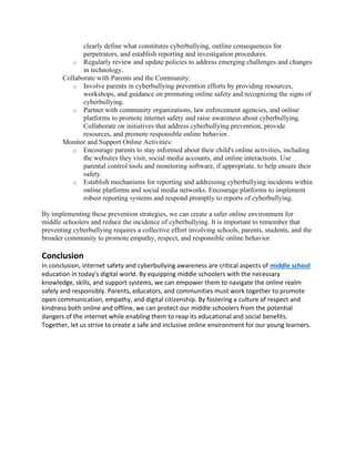 Internet Safety and Cyberbullying Awareness for Middle Schoolers. | PDF