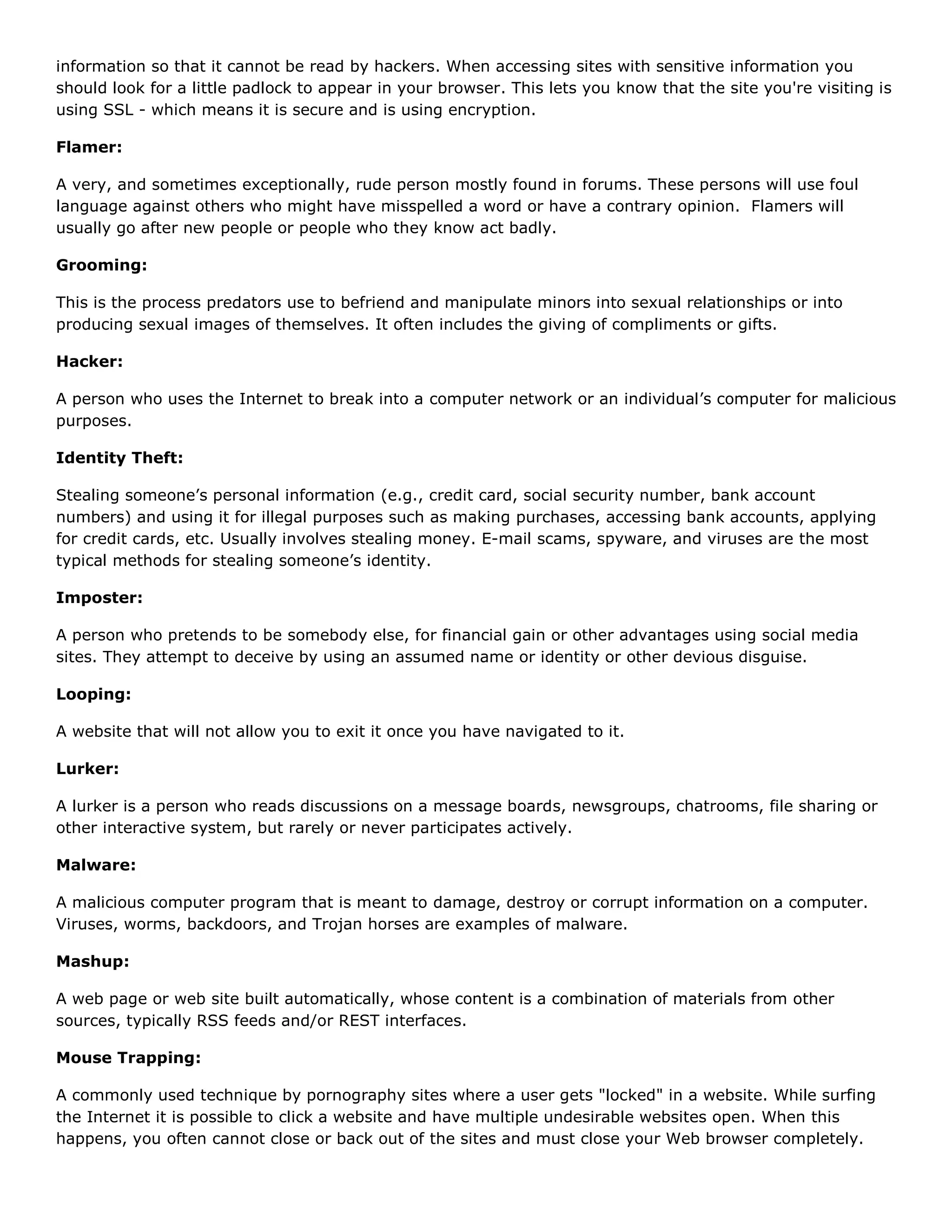 Internet Safety Glossary of Terms | PDF | Internet | Computing