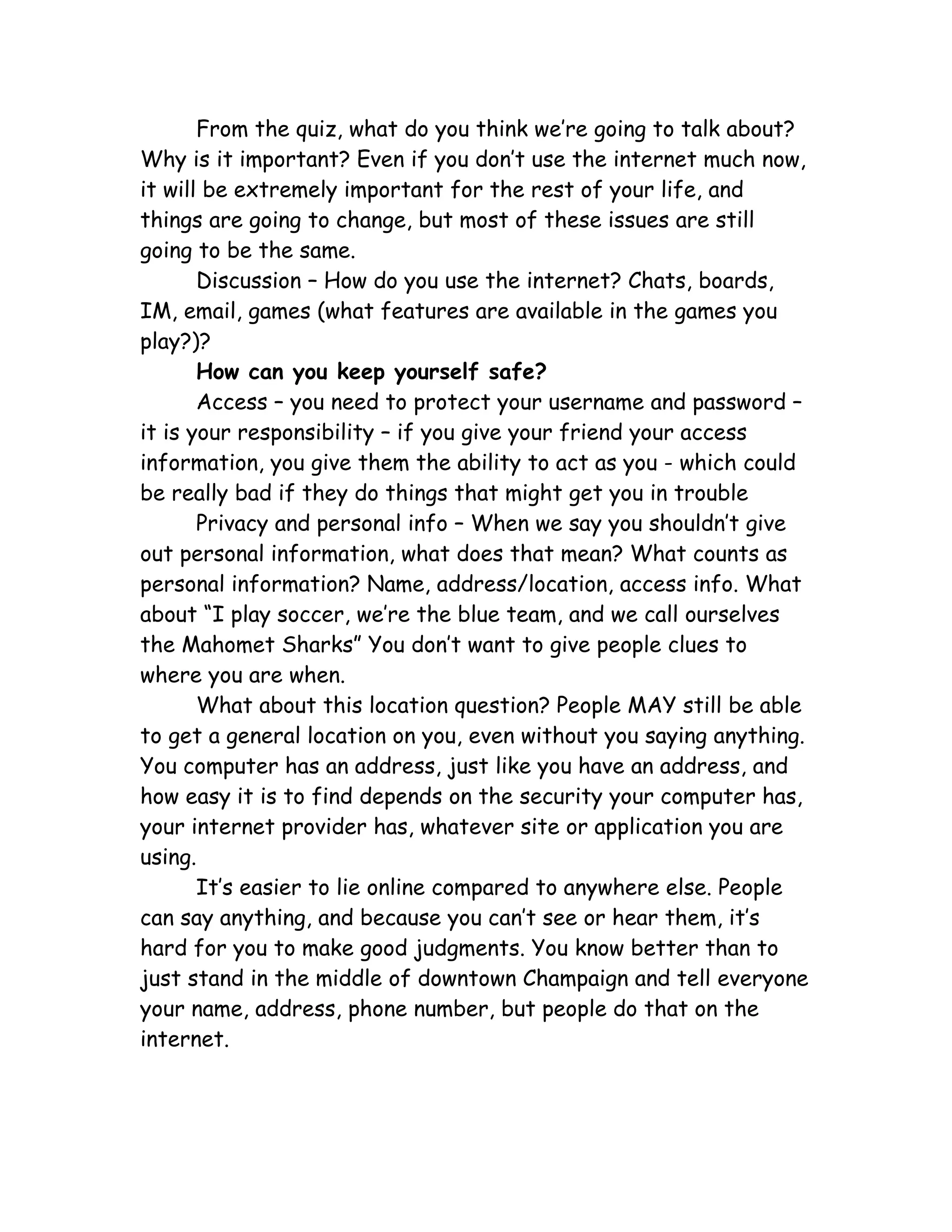 Internet Safety Lesson Plan 1 | DOC