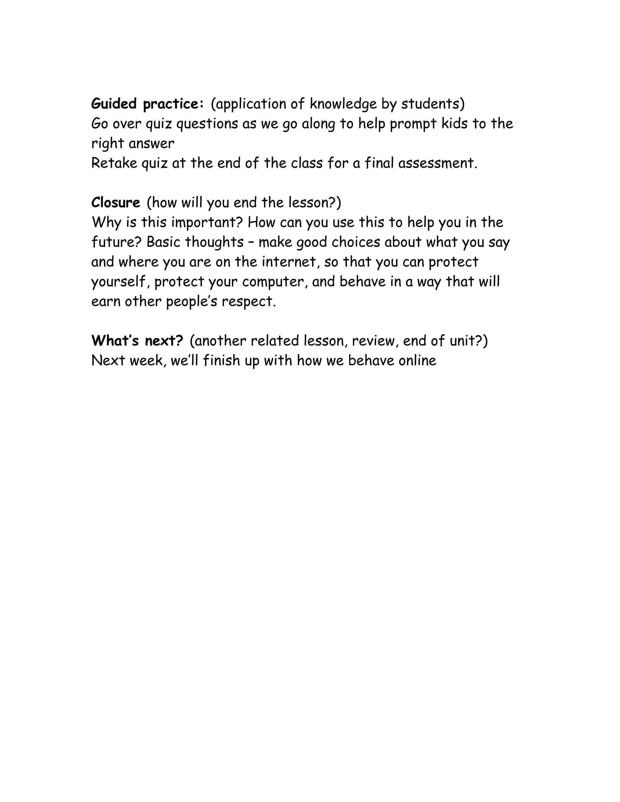 Internet Safety Lesson Plan 2 | DOC