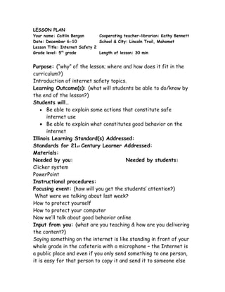 Internet Safety Lesson Plan 2 | DOC