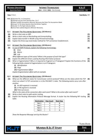 Internet Technologies (May - 2018) [IDOL - Old Course | Question Paper ...