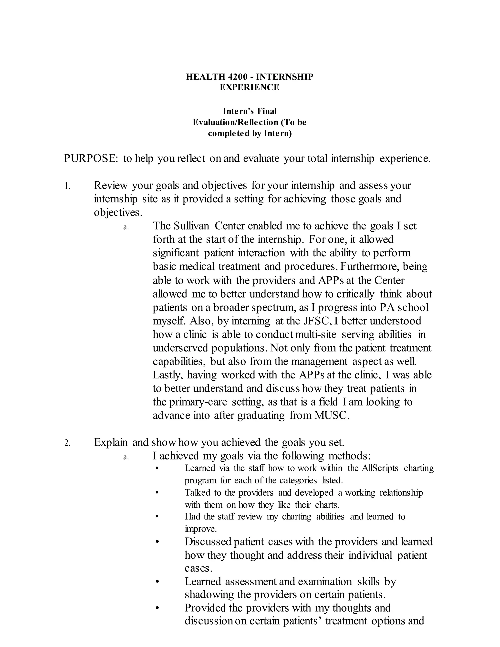 Internship Reflection | DOCX