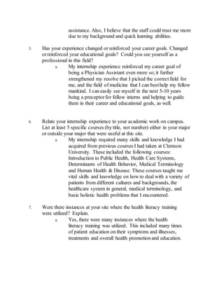 Internship Reflection | DOCX | Undergraduate Education | College Education