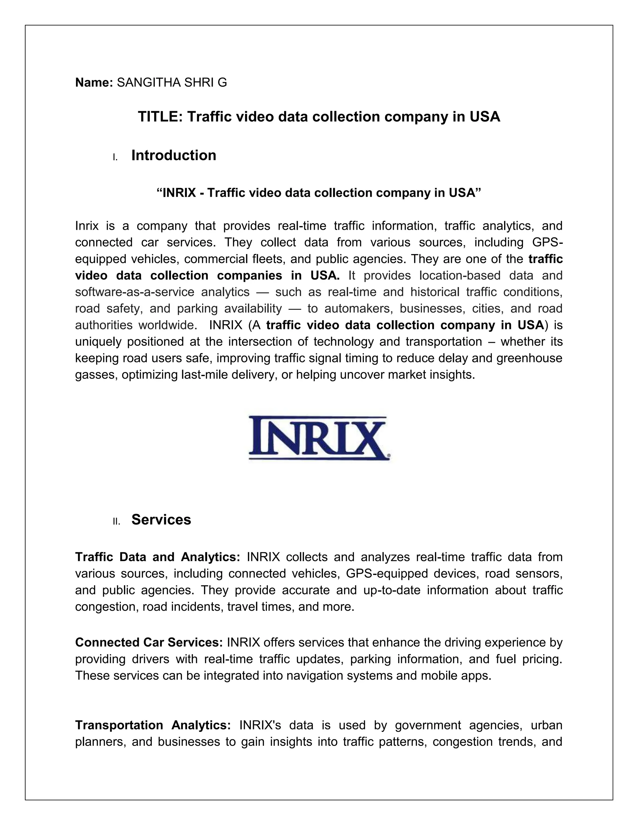 TRAFFIC VIDEO DATA COLLECTION COMPANY IN USA | DOCX