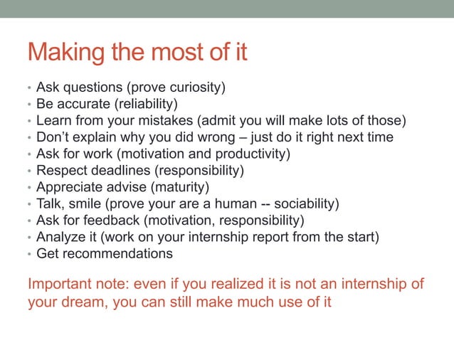 Internship Lessons Learned | PDF | Resume Writing and Advice | Job Search