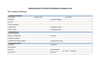 University Internship Plan Document Template | DOCX