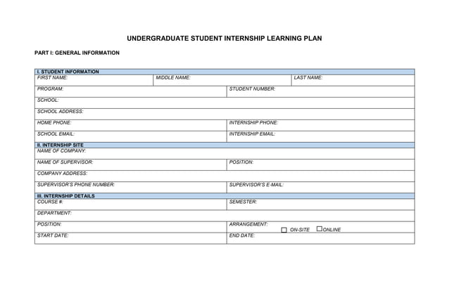 University Internship Plan Document Template | PPT