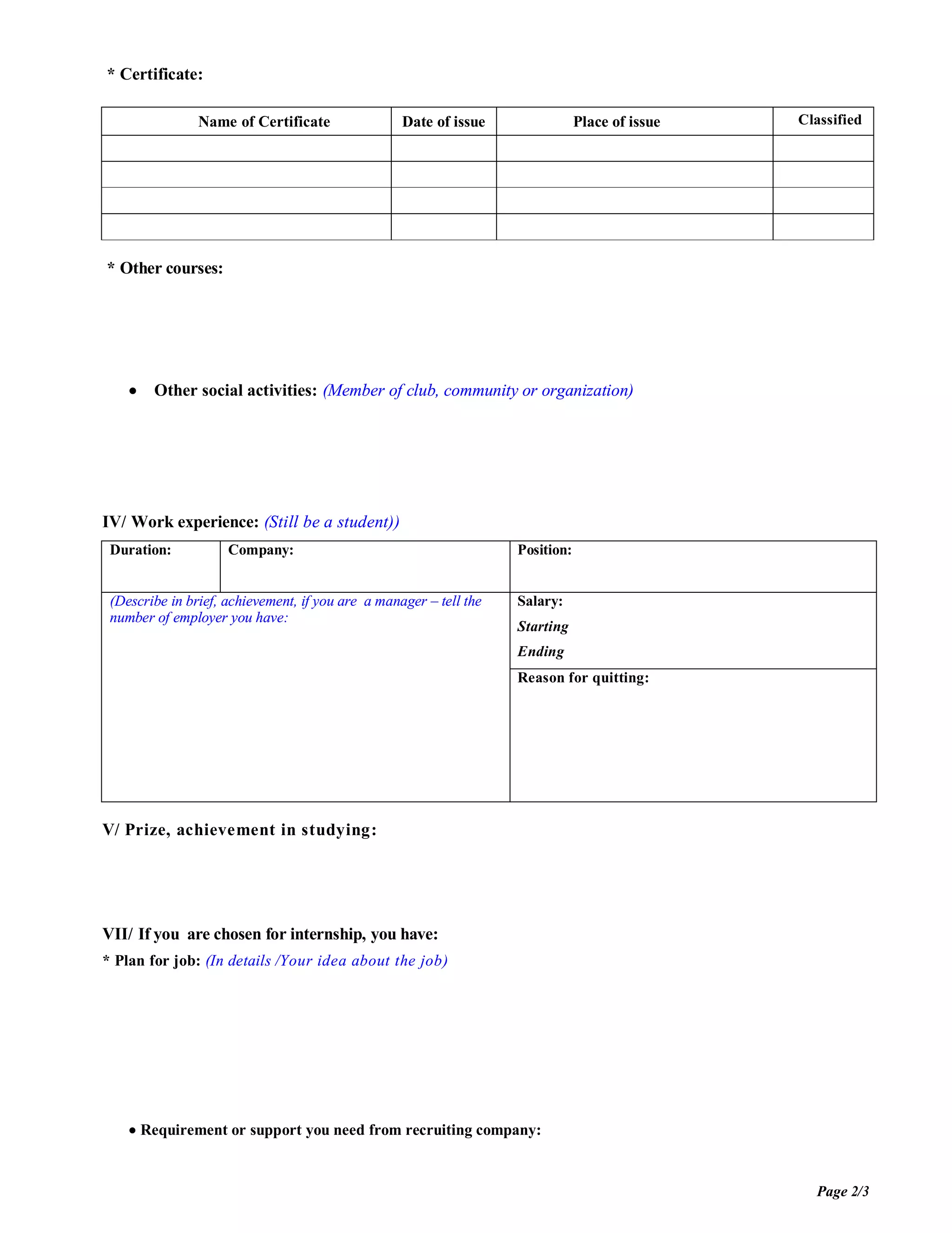 Internship application | PDF