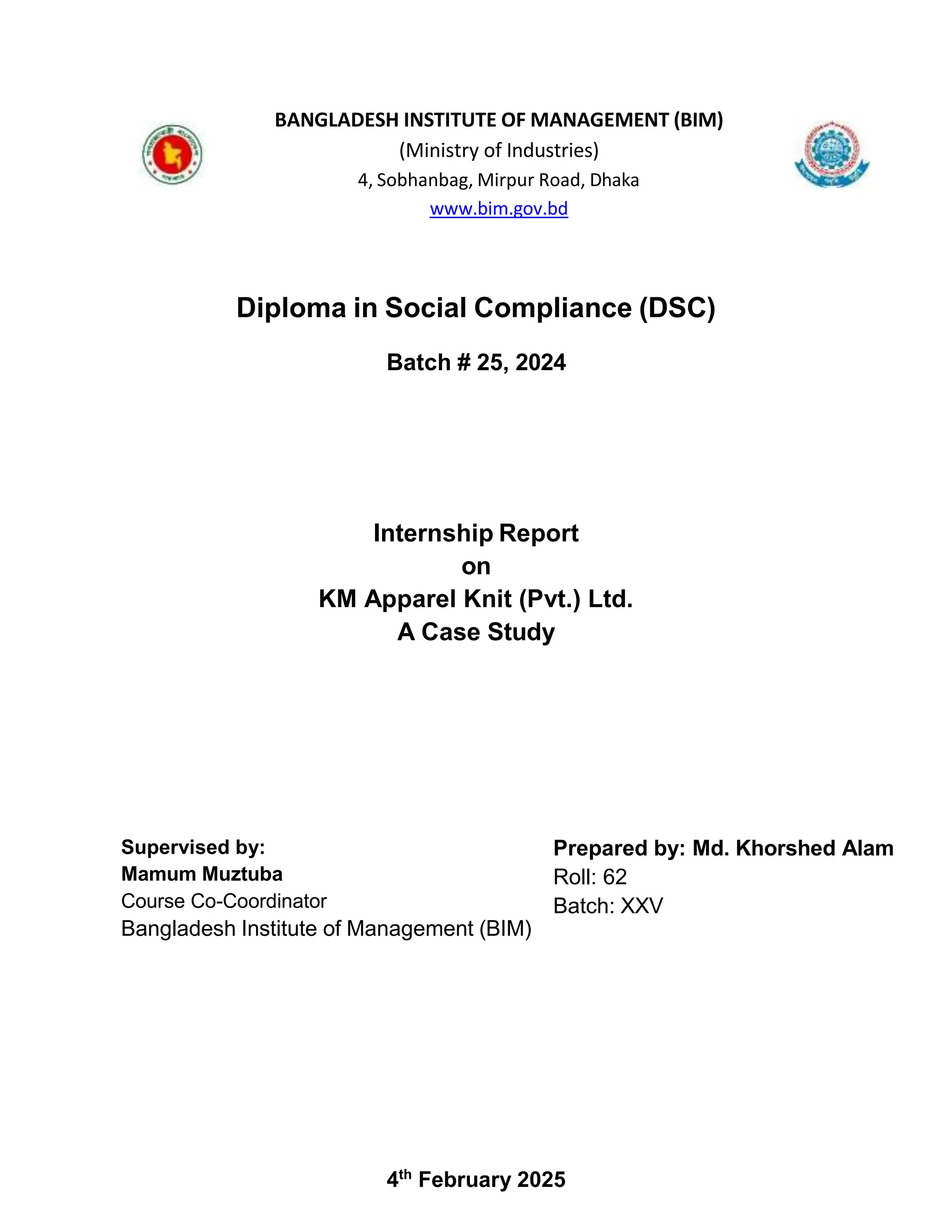 Internship Assignment of Bangladesh Institute of | PDF