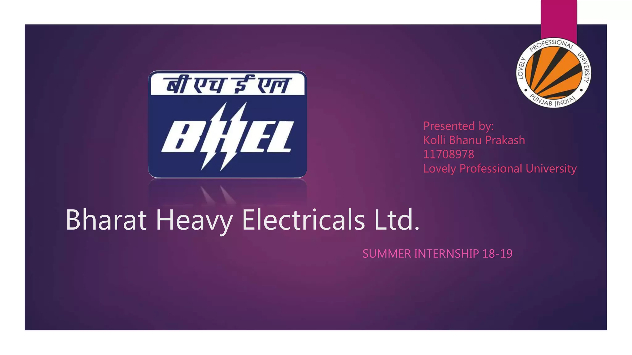 Summer Internship BHEL Powerpoint Presentation Mechanical Engineering | PPTX