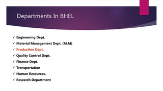 Summer Internship BHEL Powerpoint Presentation Mechanical Engineering | PPTX