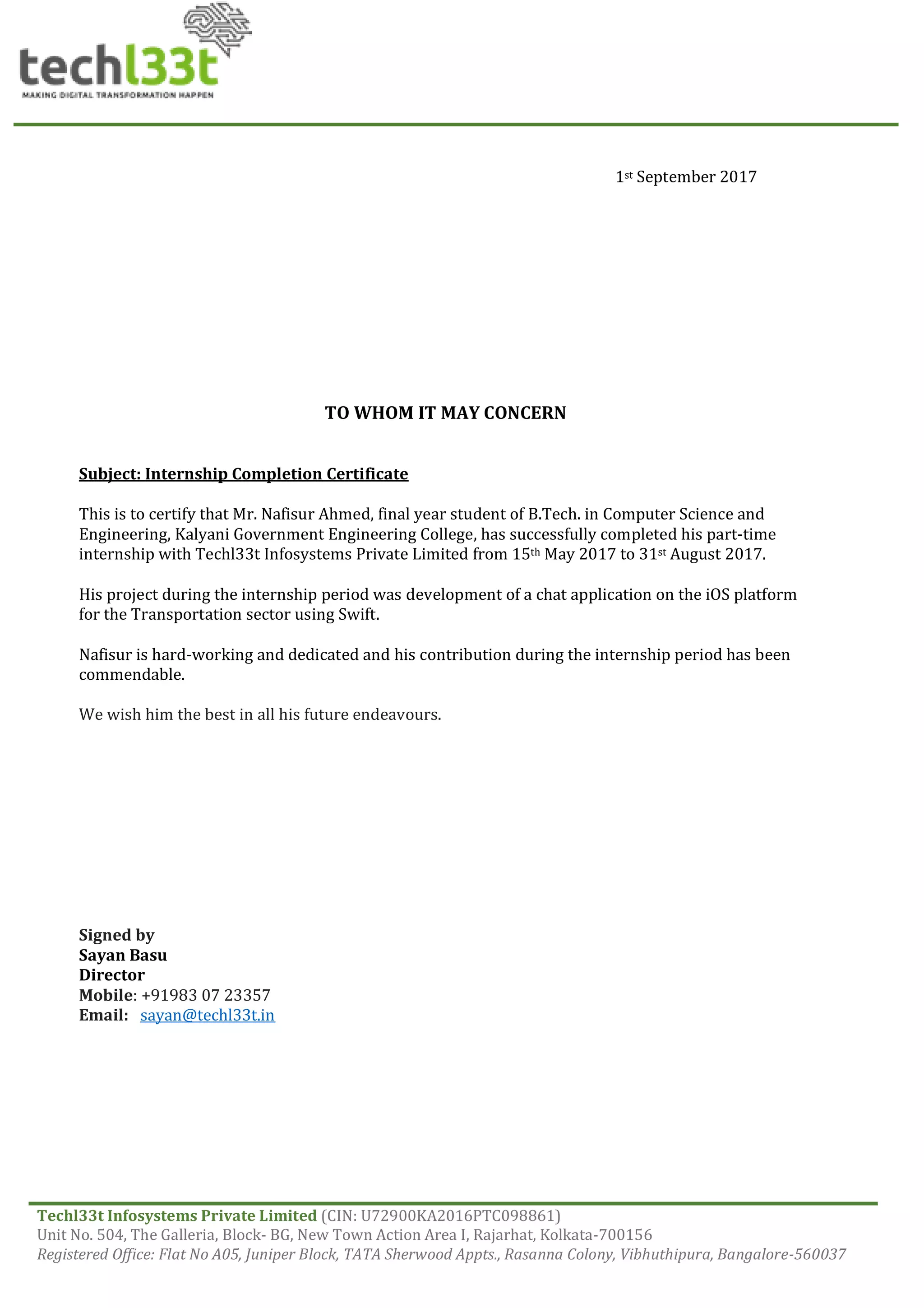 Internship completion certificate | PDF