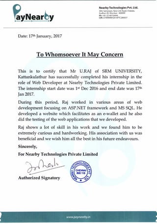 Summer Internship Completion Letter