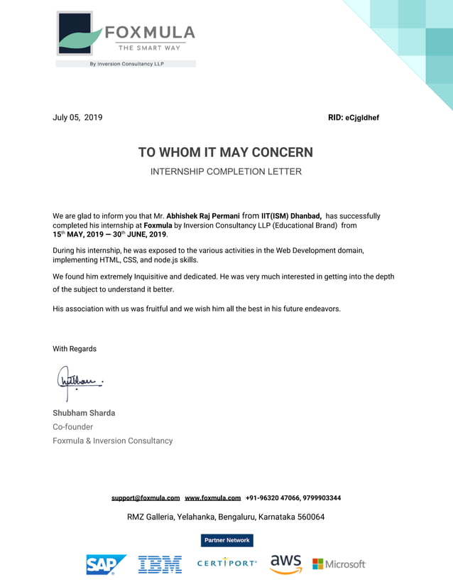 Internship completion letter | PDF