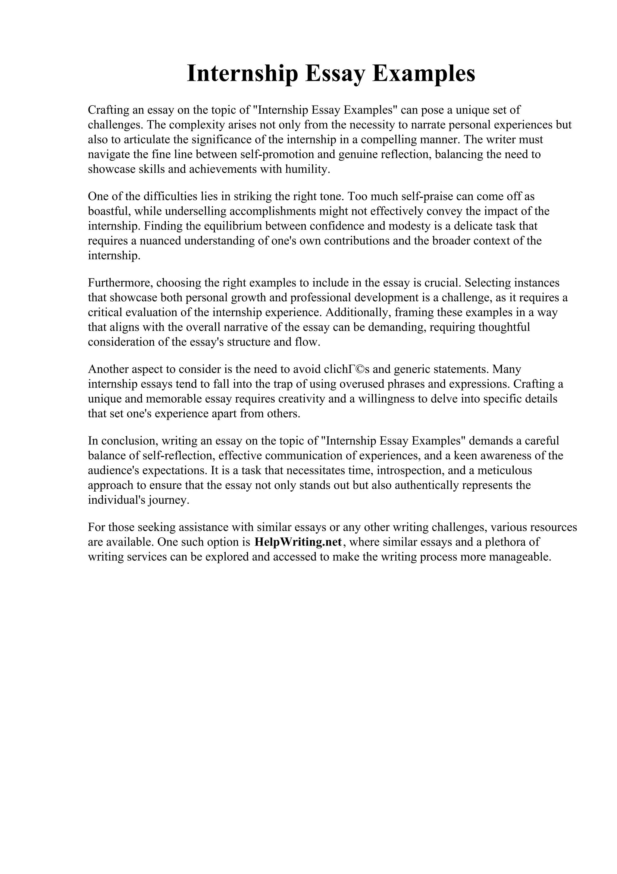 Internship Essay Examples. Internship Essay Examples Telegraph | PDF