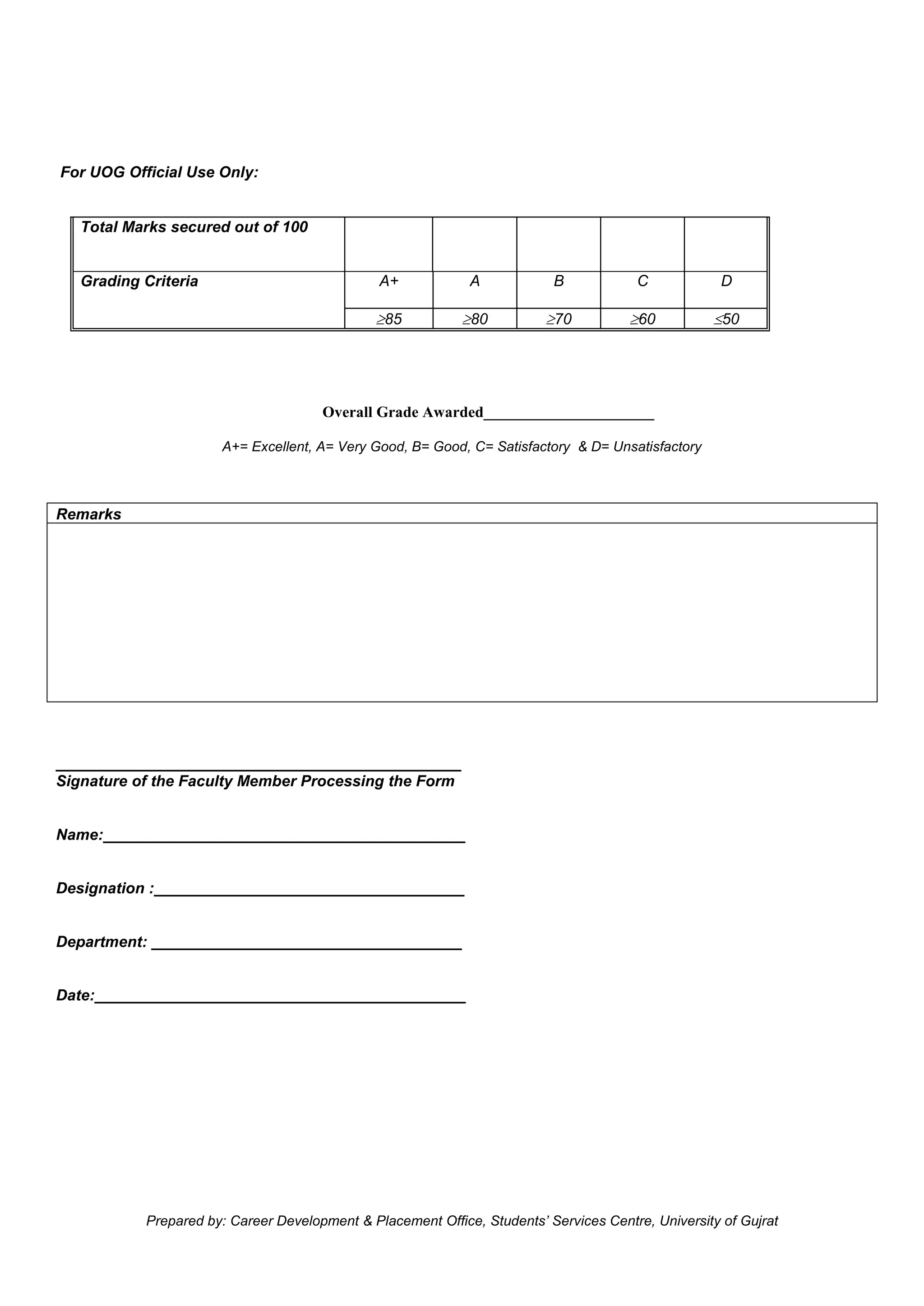 UOG Internship evaluation form 2012 | PDF