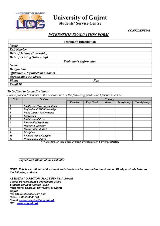 UOG Internship evaluation form 2012 | PDF | Undergraduate Education | College Education