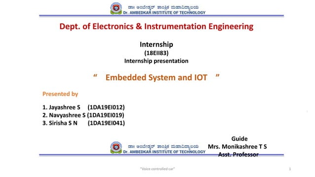 internship exam ppt.pptx on embedded system and IOT | PPTX | Computer Peripherals | Computing