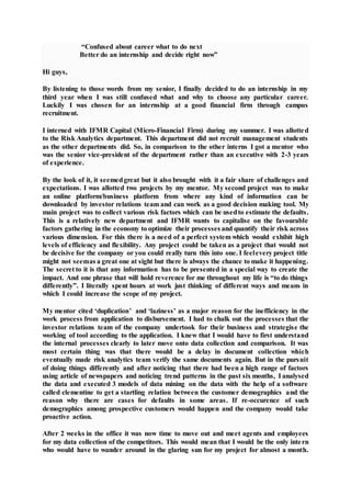 Internship experience | DOCX | Undergraduate Education | College Education