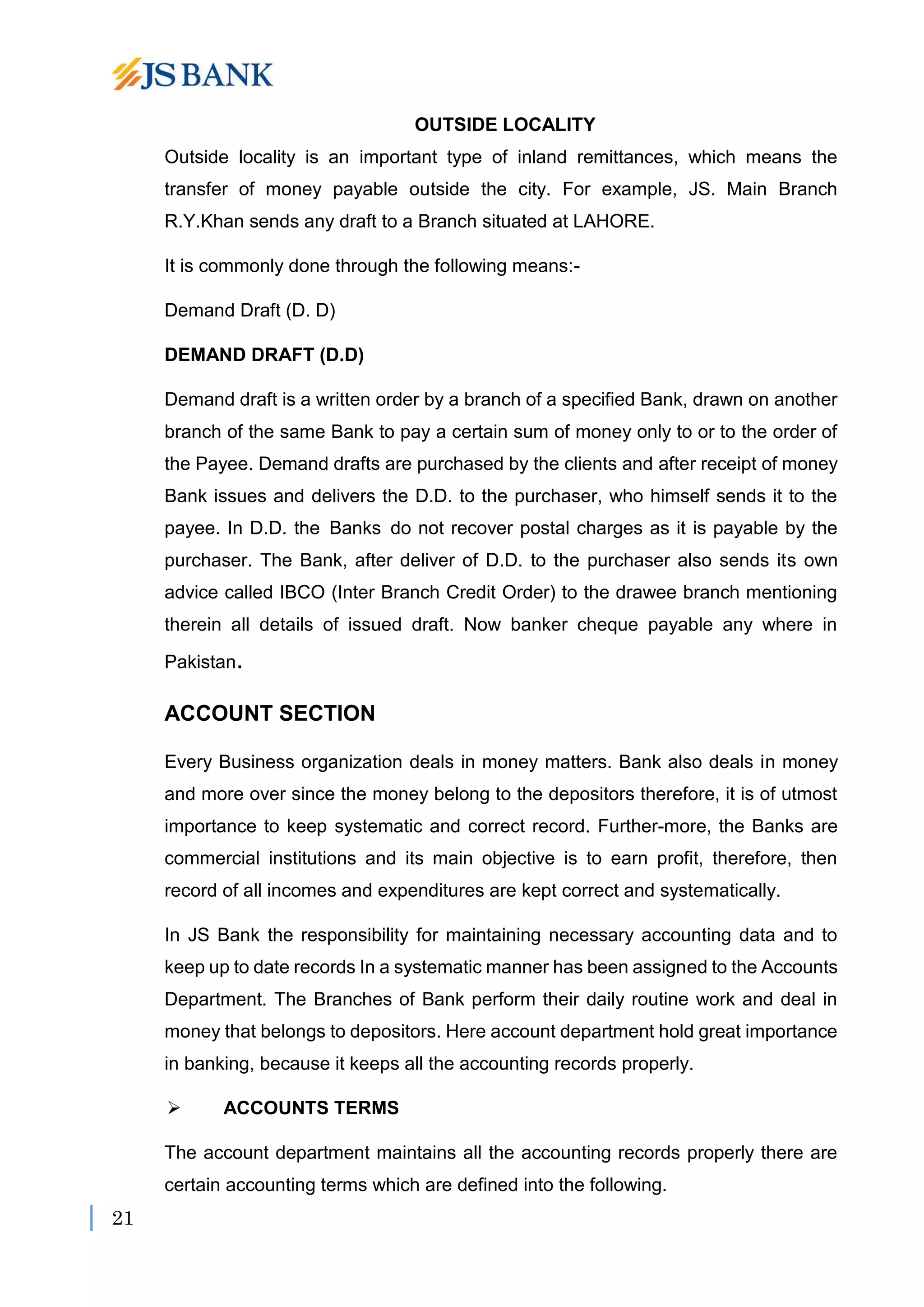 Internship Report of JS Bank | PDF