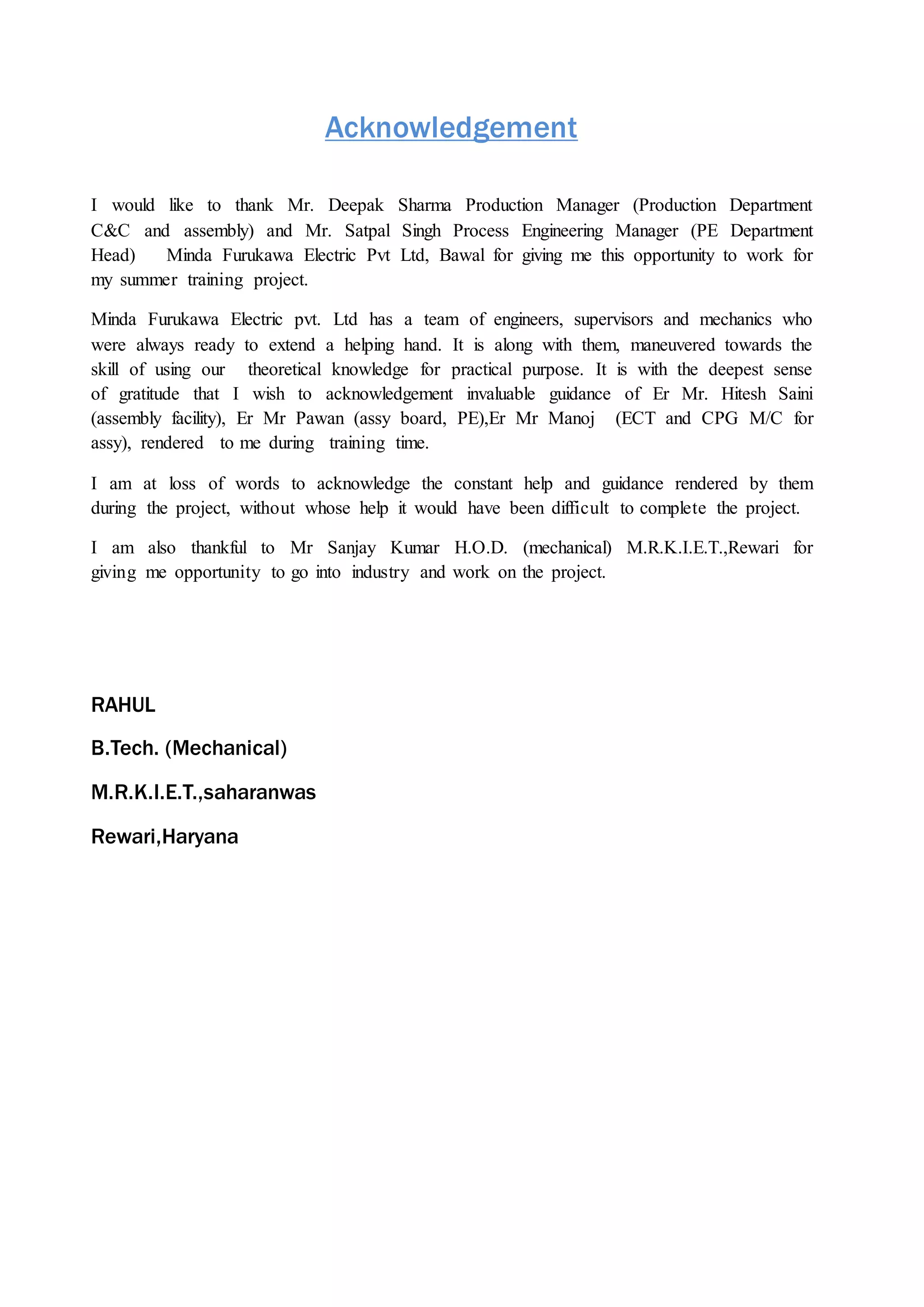 5 month industrial training or internship presentation | PDF