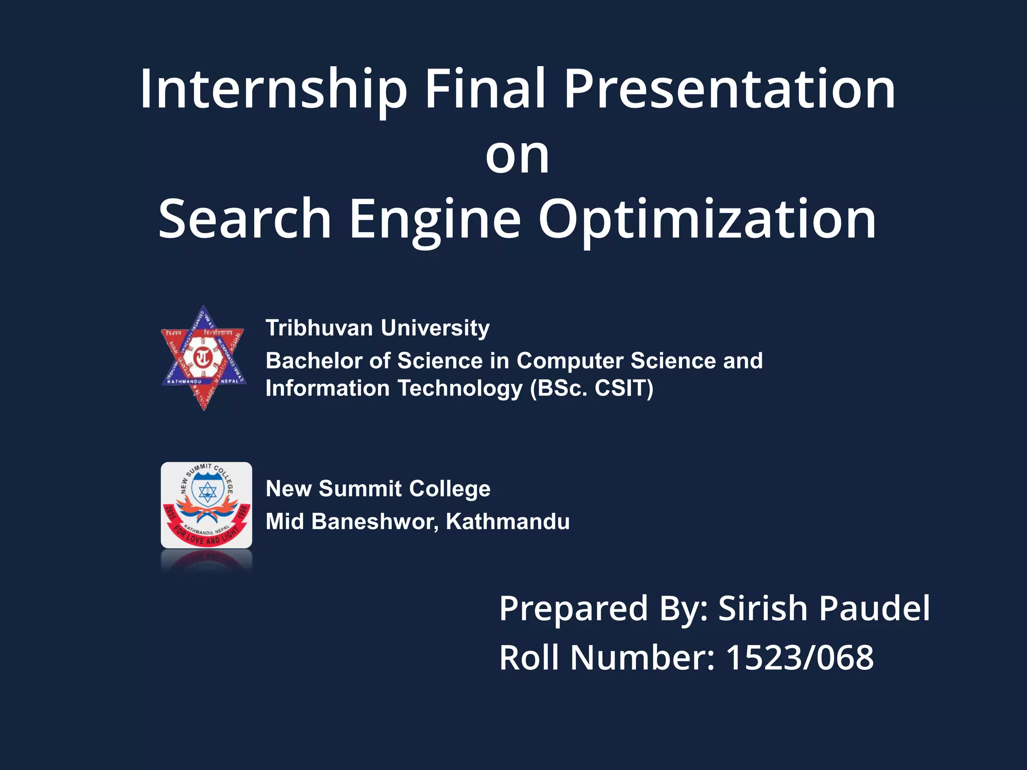 BSC CSIT Final Year Internship PPT Presentation on SEO | PDF