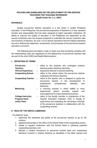 INTERNSHIP GUIDELINES FOR PRE-SERVOCE TEACHER | DOCX
