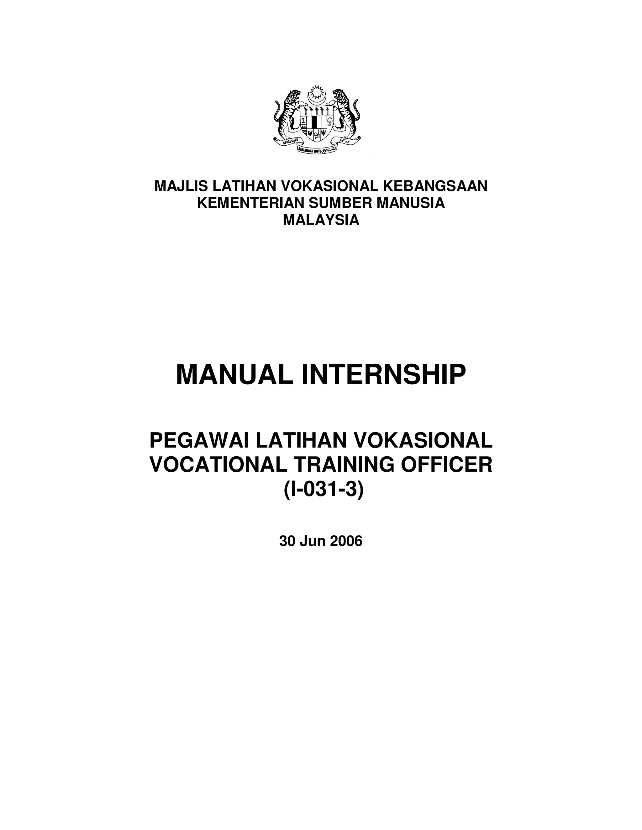 MANUAL INTERNSHIP PEGAWAI LATIHAN VOKASIONAL VOCATIONAL TRAINING OFFICER | PDF