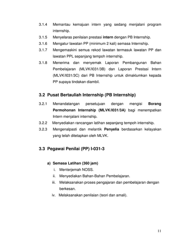 MANUAL INTERNSHIP PEGAWAI LATIHAN VOKASIONAL VOCATIONAL TRAINING OFFICER | PDF