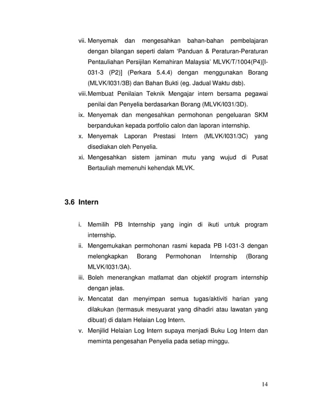 MANUAL INTERNSHIP PEGAWAI LATIHAN VOKASIONAL VOCATIONAL TRAINING OFFICER | PDF