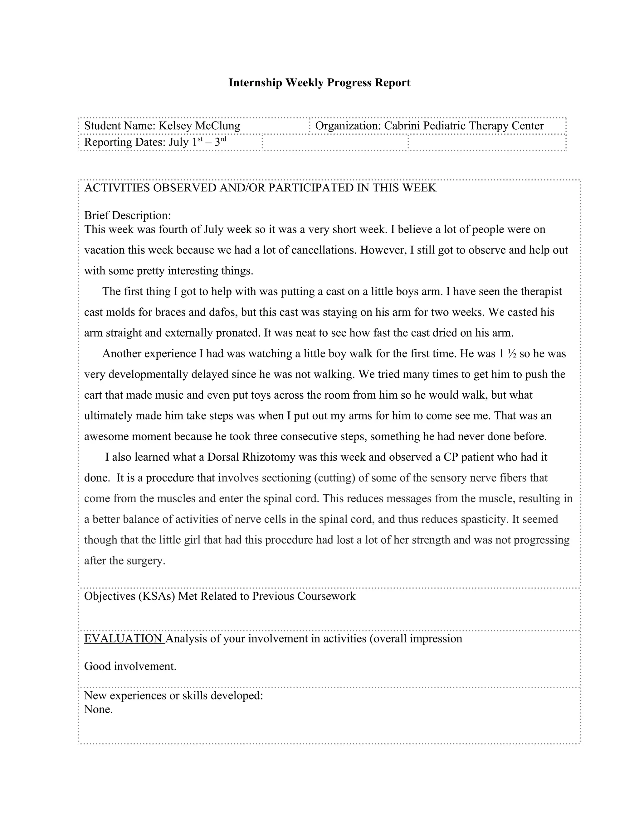 An Example of My Internship Observations | DOC