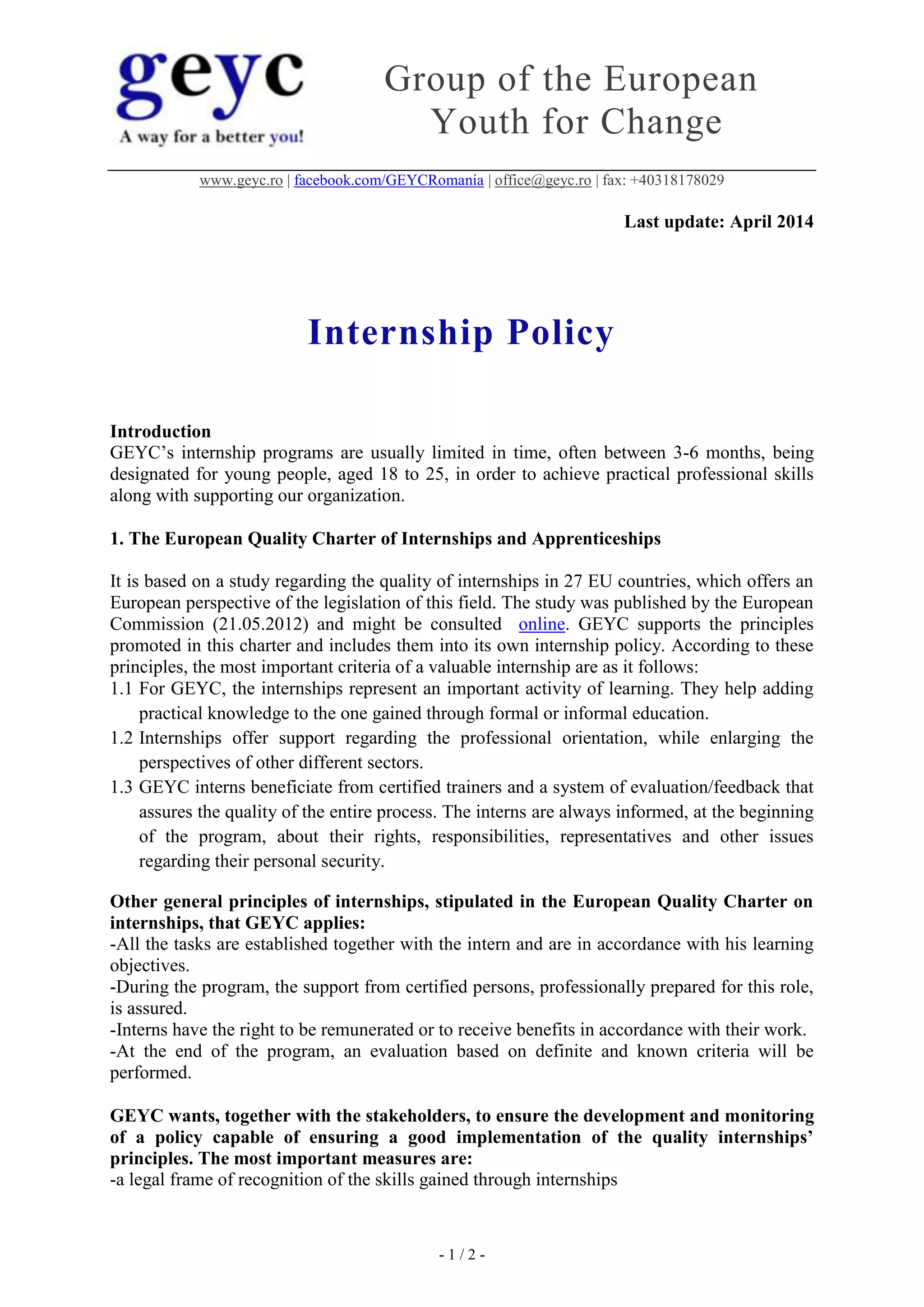 Internship policy | DOCX