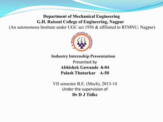 Internship presentation at Fabrimax Engg Pvt Ltd | PPTX