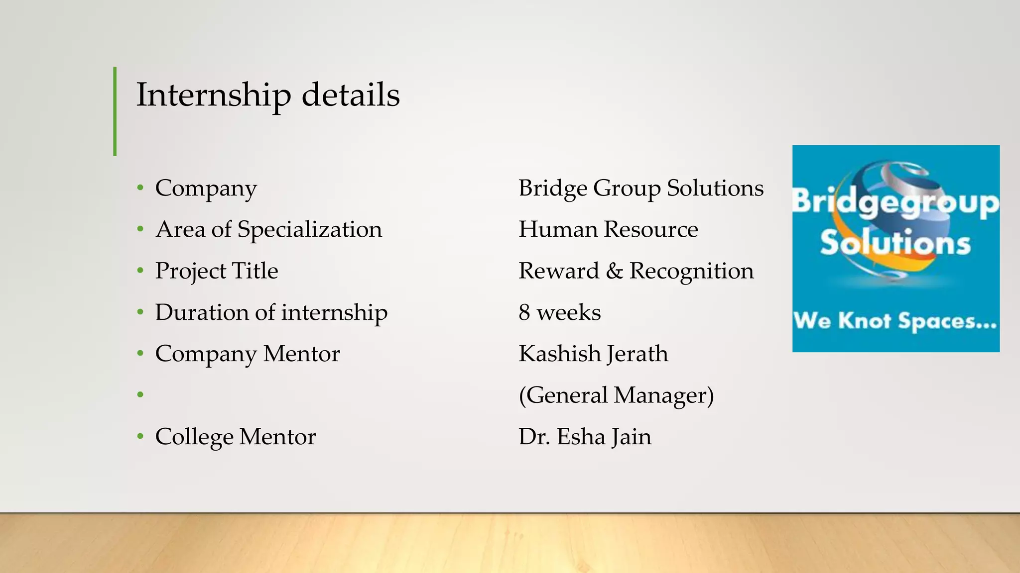 Internship presentation of reward and recognition | PDF