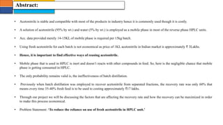 Internship PPT done (1).pdf To enhance recovery of acetonitrile in ...