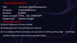 Internship full stack developer ppt report .pptx | Web Design and HTML | Internet