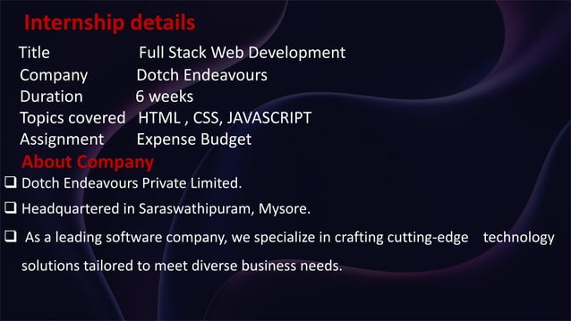 Internship Full Stack Developer Ppt Report Pptx