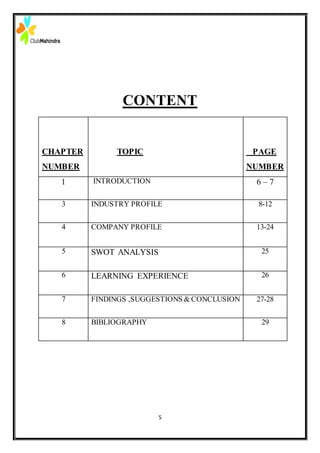 Internship project in club Mahindra Resorts virajpet | PDF