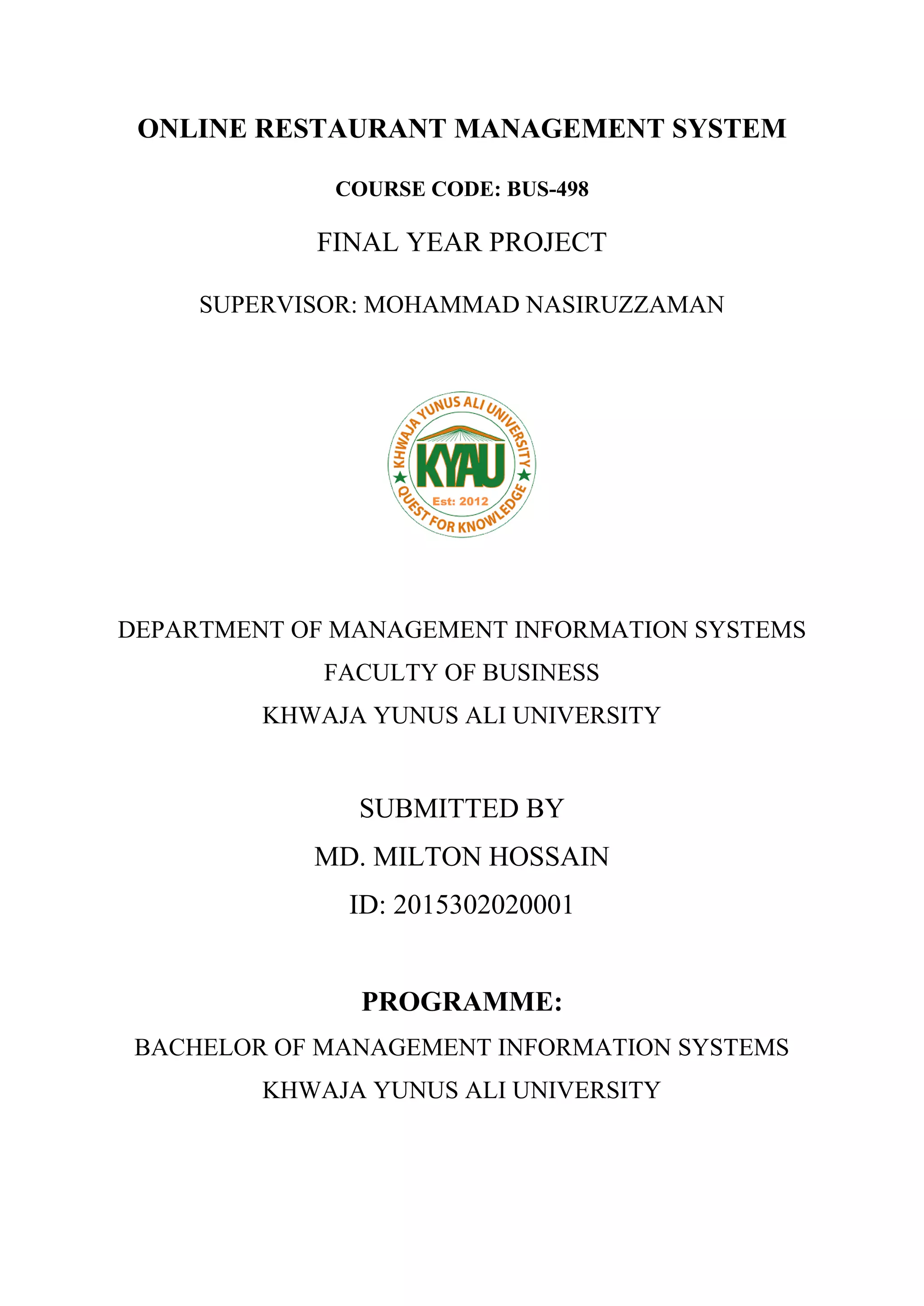 Online Restaurant Management System | PDF | Food Industry | Industries