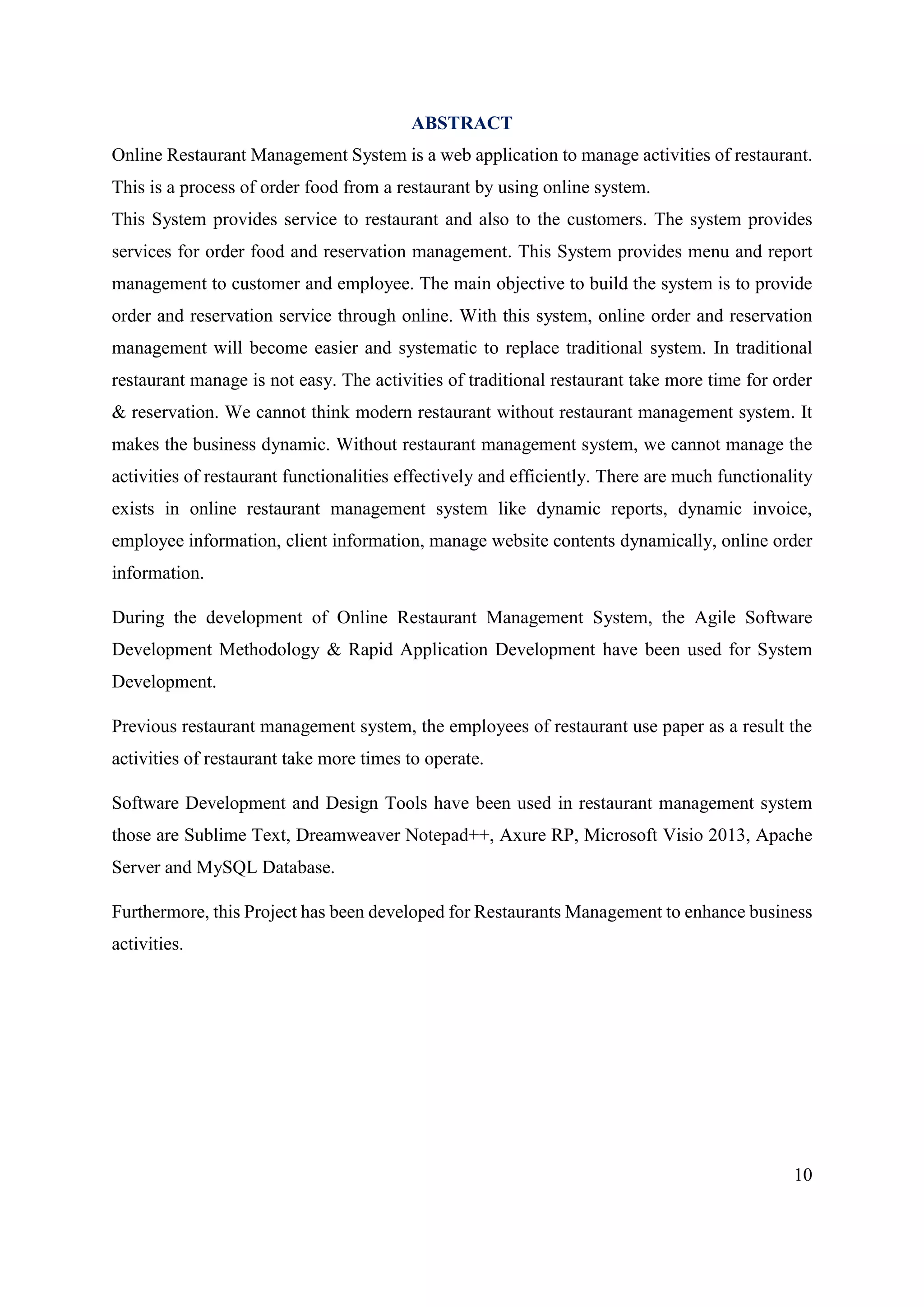 Online Restaurant Management System | PDF | Food Industry | Industries