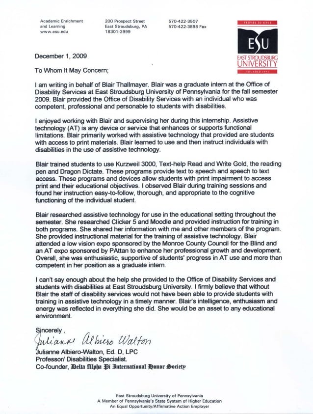 Recommendation Letter For Student Internship