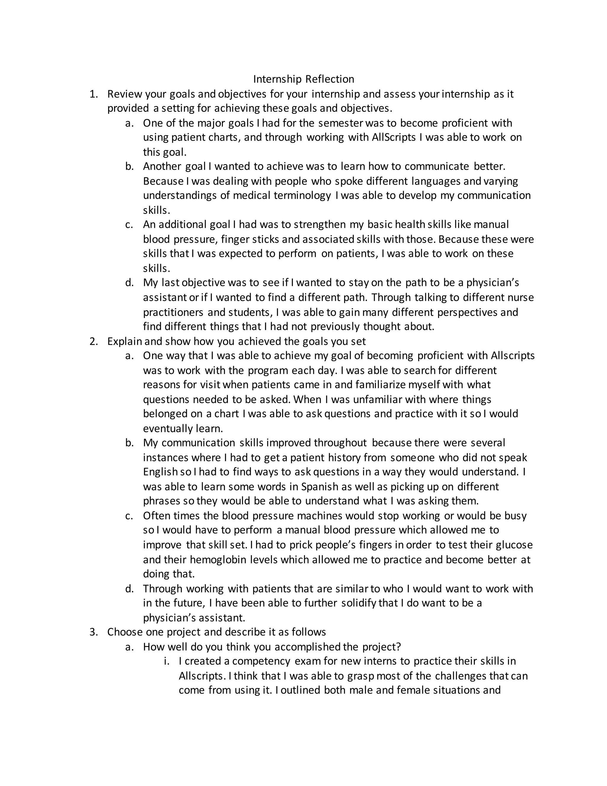 Internship reflection | PDF