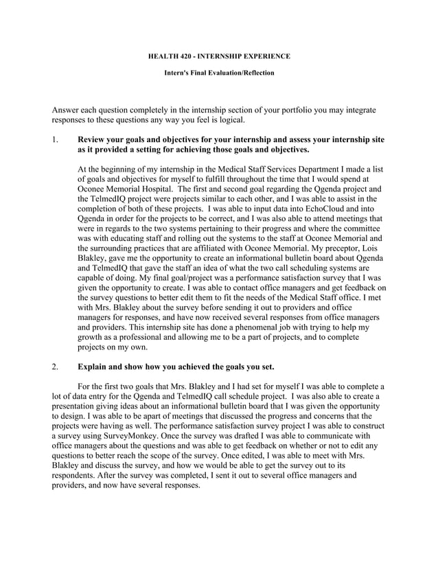 Internship reflection | PDF | Resume Writing and Advice | Job Search