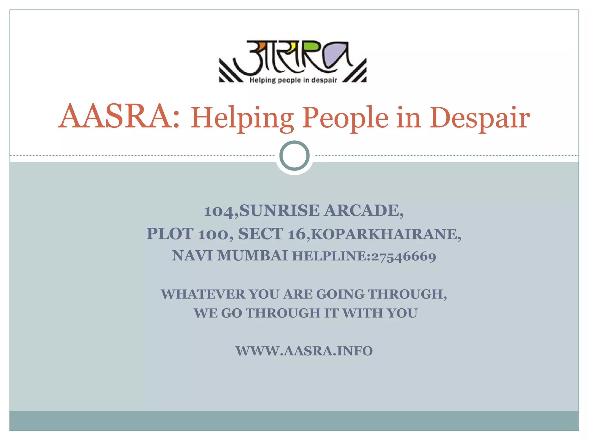 NGO Internship Report - AASRA | PPT