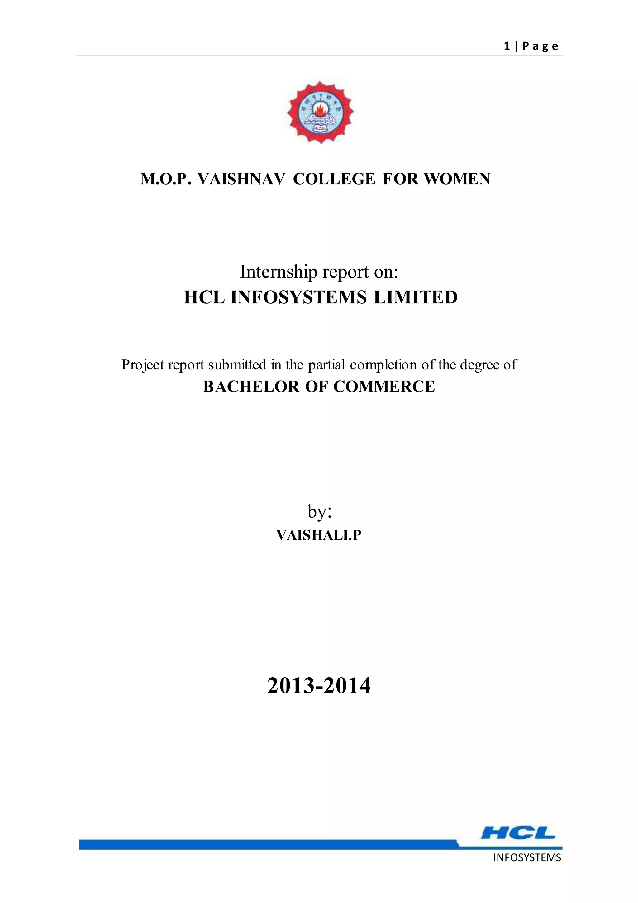 Internship report on HCL infosystems | DOCX