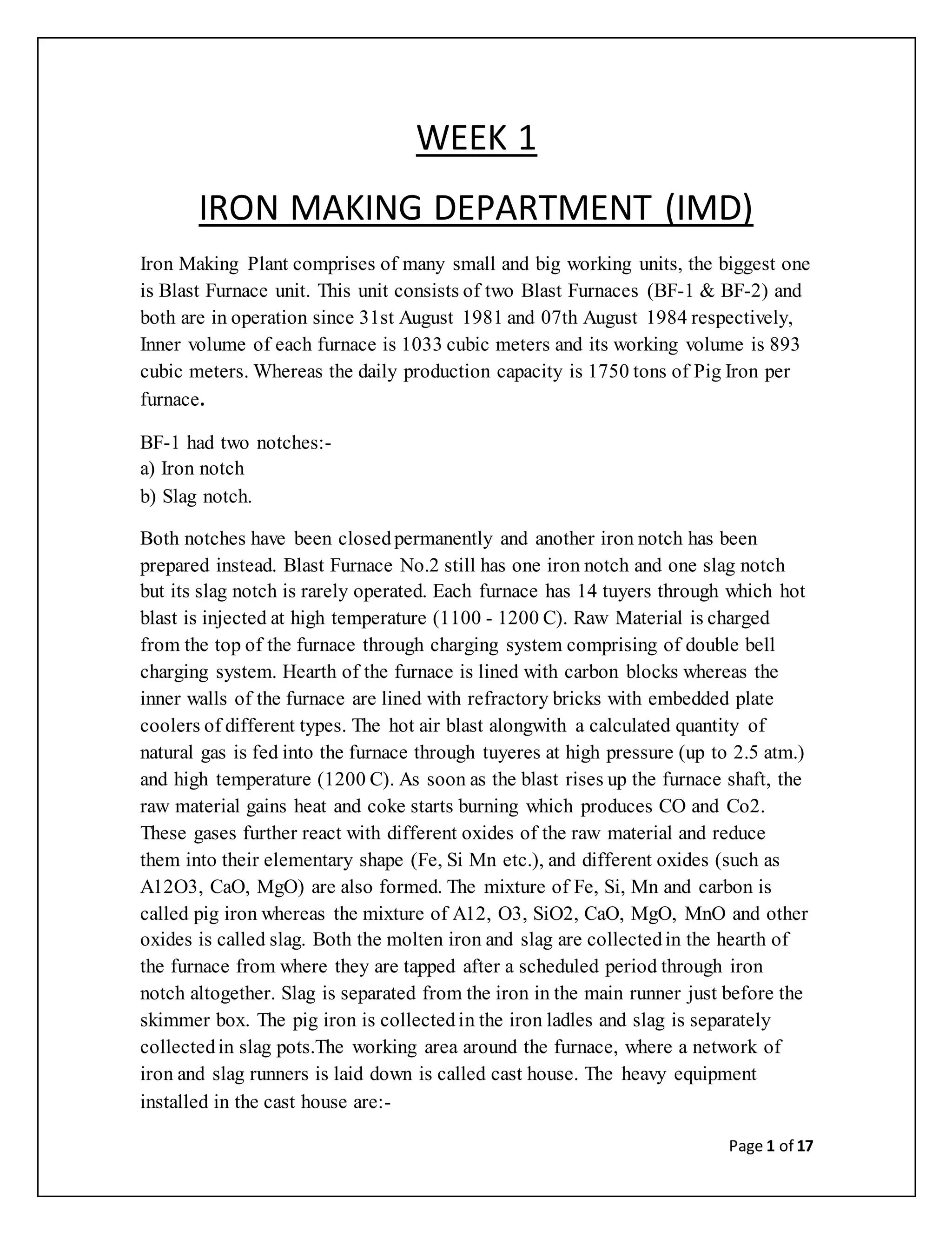 Internship report Of Pakistan Steel Mill | DOCX