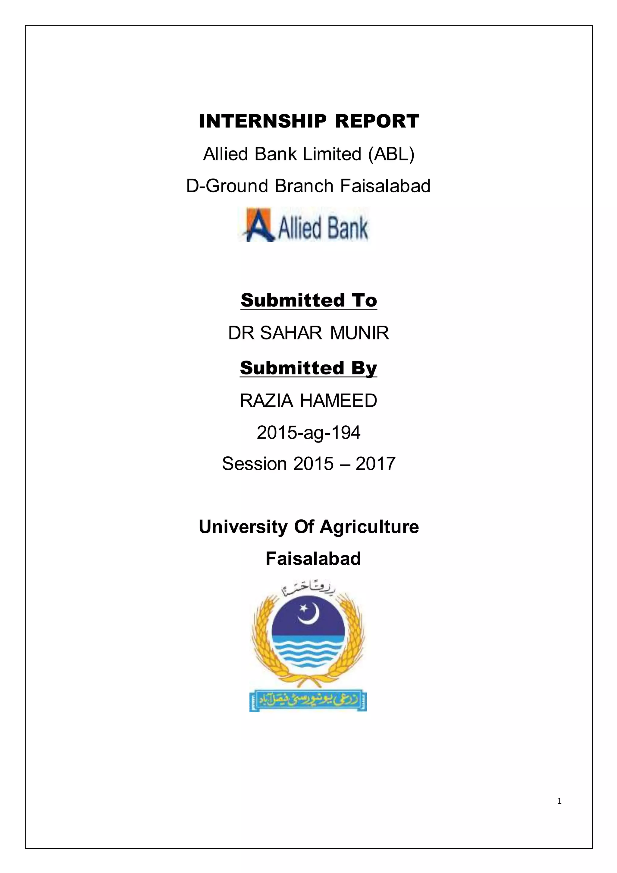 Internship report on ABL | DOCX